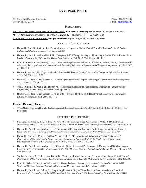 Ravi Paul, Ph. D. - Ecu - East Carolina University