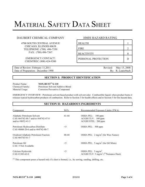 Nox-Rust X-110 MSDS - Daubert Chemical Company, Inc.