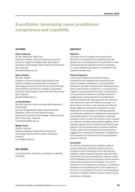 E-portfolios: developing nurse practitioner competence and capability