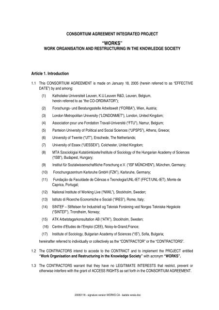 Consortium Agreement - WORKS project