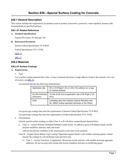 Section 836 Special Surface Coating for Concrete