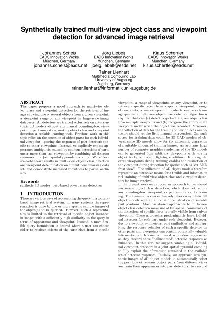 Synthetically Trained Multi View Object Class And Viewpoint Detection