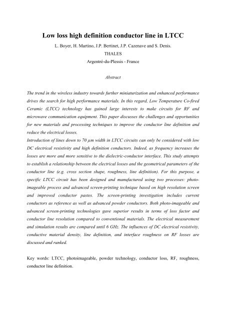 Low loss high definition conductor line in LTCC