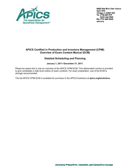 Detailed Scheduling and Plan - apics