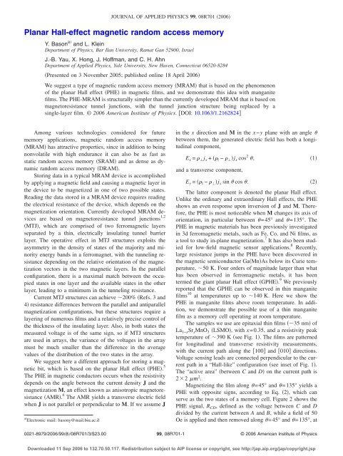 Planar Hall-effect magnetic random access memory