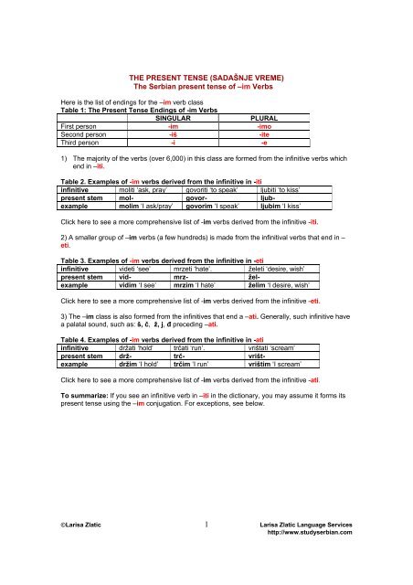 im Verbs - Larisa Zlatic's Study Serbian Service