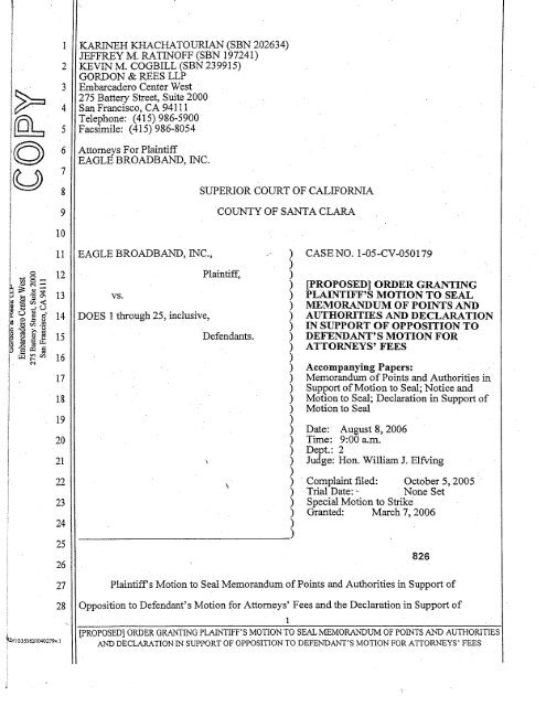 [PROPOSED] ORDER GRANTING PLAINTIFF'S MOTION TO SEAL ...