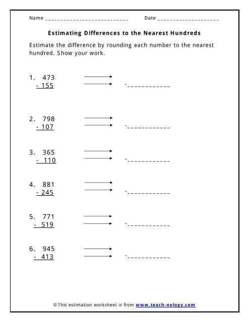 Estimating Differences to the Nearest Hundreds ... - Teach-nology