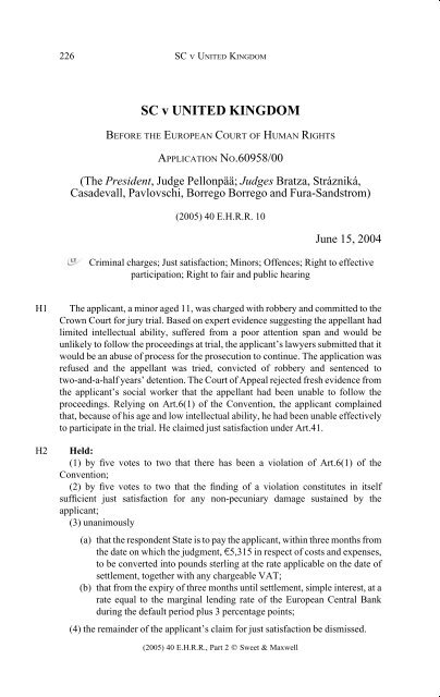 SC v the United Kingdom 2005 40 EHRR 10