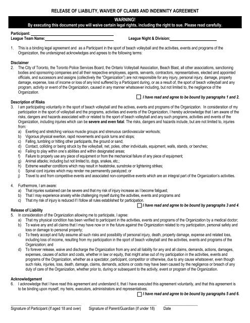 Release Of Liability Waiver Of Claims And Indemnity Agreement Warning release-of-liability-waiver-of-claims-and-indemnity-agreement-warning