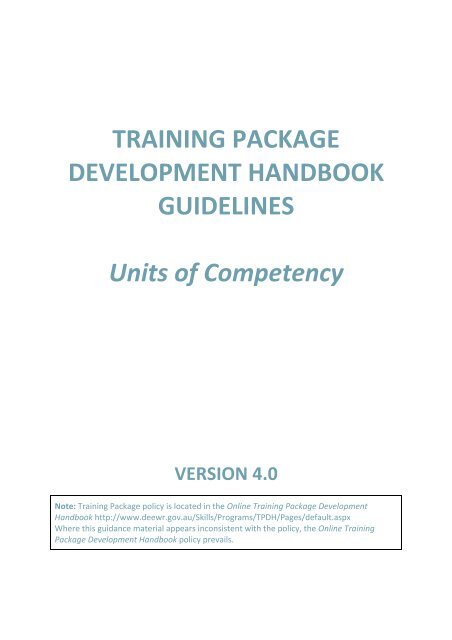 Units of Competency - National Skills Standards Council