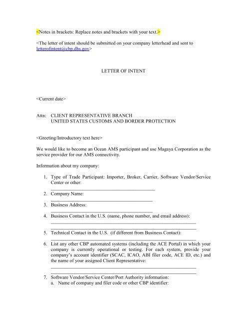 Sample Ocean AMS letter - Magaya