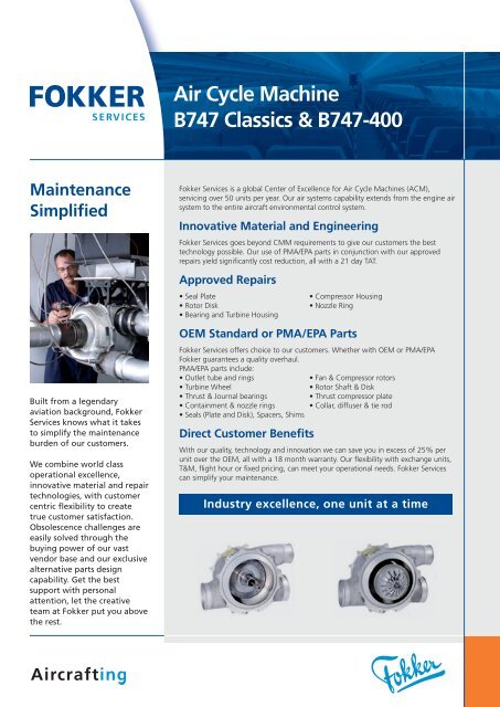 Air Cycle Machine B747 Classics & B747-400 - Fokker