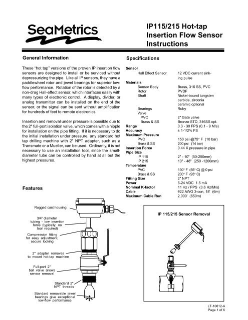 IP115/215 Hot-Tap Paddlewheel insertion flow meter for 2â to 48â