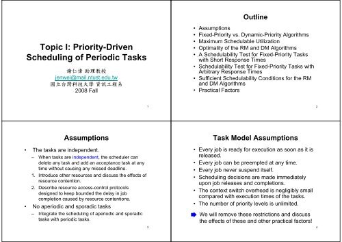 Priority-Driven Scheduling of Periodic Tasks - 國立台灣科技大學