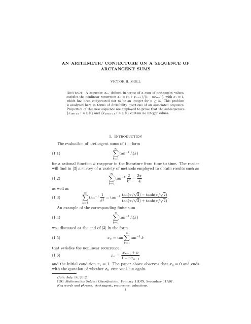 AN ARITHMETIC CONJECTURE ON A SEQUENCE OF ...