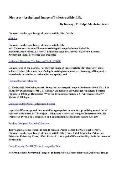 Download Dionysos: Archetypal Image of Indestructible Life. pdf ...