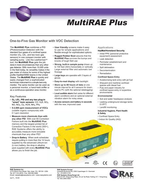 RAE Systems - MultiRAE Plus datasheet