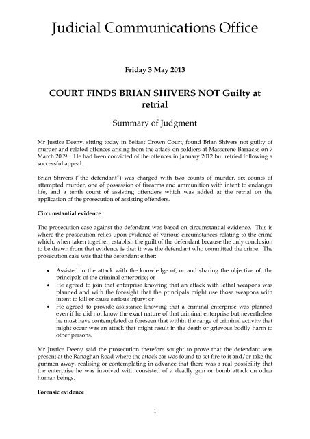 Summary of judgment - R v Brian Patrick Shivers - Northern Ireland ...