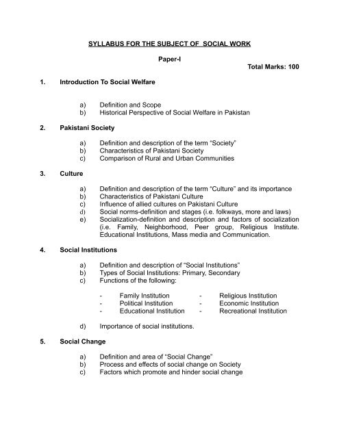 Syllabus for Social Work - ilmkidunya