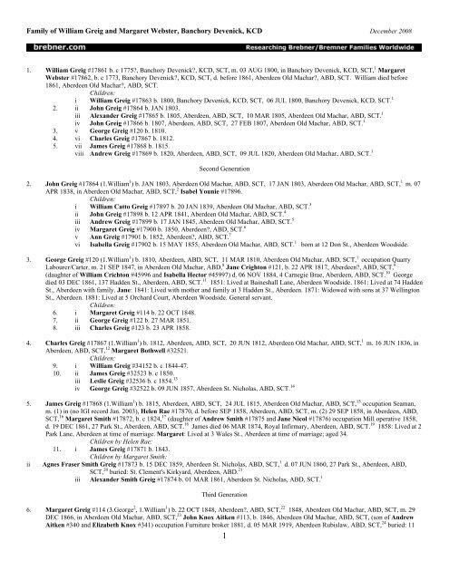 Family of William Greig and Margaret Webster, Banchory Devenick ...