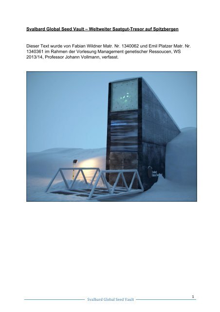 Svalbard Global Seed Vault - Plant Breeding Division