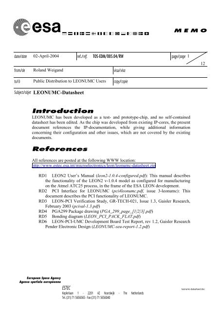 Memo Estec - Microelectronics - Esa