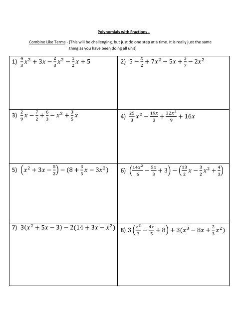 Combining Like Terms Worksheet