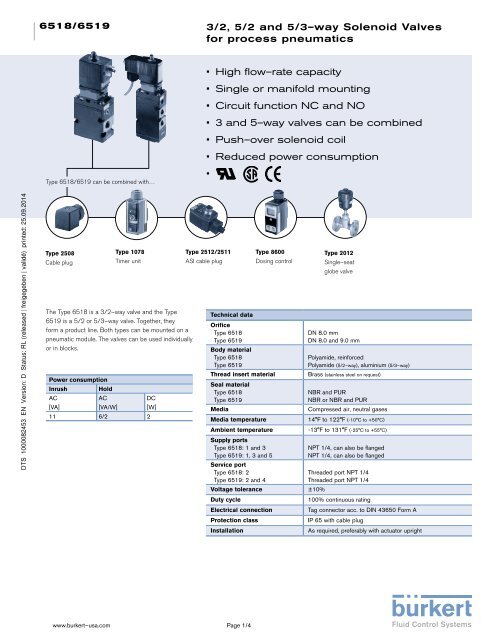 â ¢ High flowâ rate capacity â ¢ Single or manifold mounting ... - Burkert