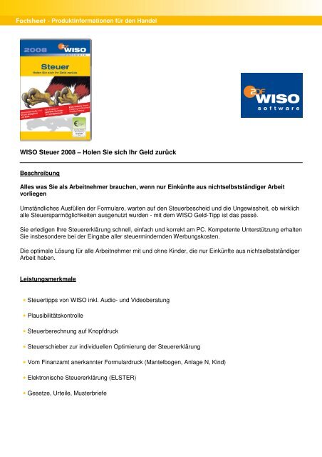Factsheet WISO Steuer 2008 - WISO Software
