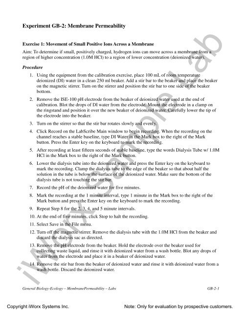 Experiment GB-2: Membrane Permeability - iWorx