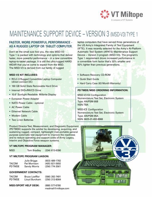 MAINTENANCE SUPPORT DEVICE – VERSION 3 ... - VT Miltope