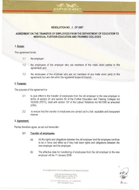 RESOLUTION NO 1 OF 2007 AGREEMENT ON THE ... - GPSSBC