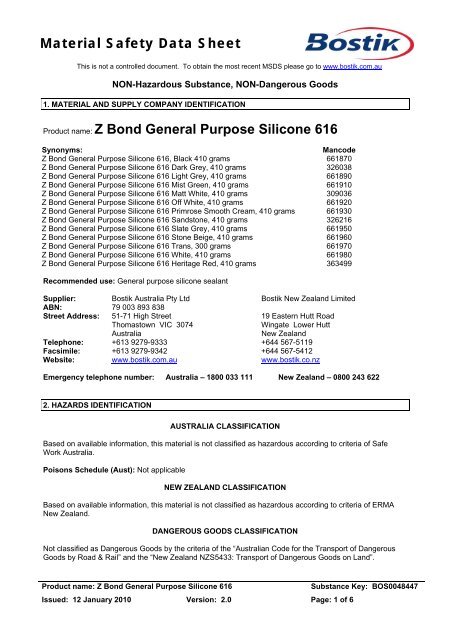 Bostik Z Bond General Purpose Silicone 616 - Firequip