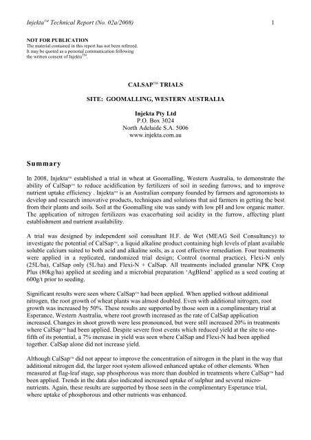 CalSap Liquid Injection Goomalling WA 2009 - Optima Agriculture