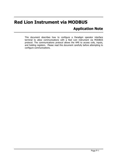 Red Lion Instrument via MODBUS - Red Lion Controls