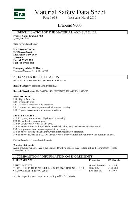 Material Safety Data Sheet - Era Polymers