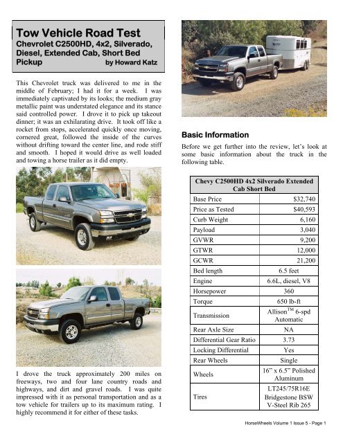 Tow Vehicle Road Test