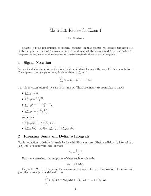 Math 113: Review for Exam 1
