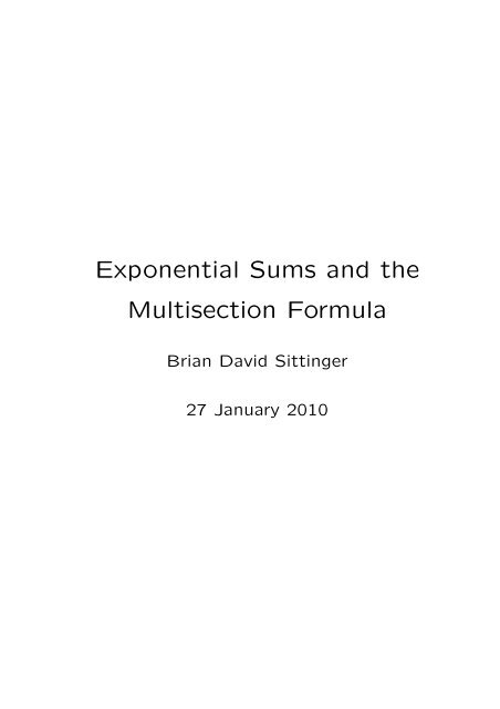Exponential Sums and the Multisection Formula