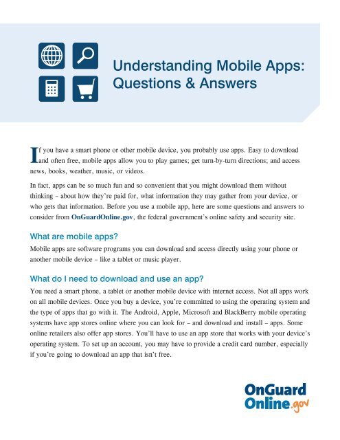 Understanding Mobile Apps: Questions & Answers - OnGuard Online