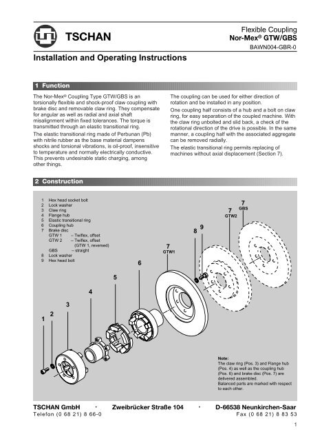 Installation and Operating Instructions TSCHAN - Tschan GmbH