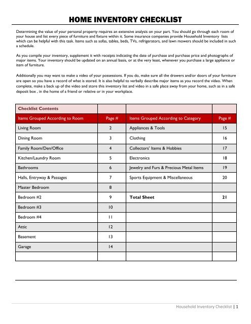 Home Inventory Checklist
