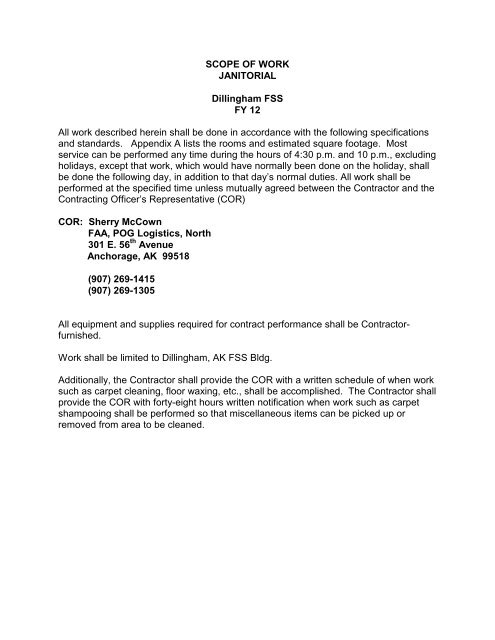 SCOPE OF WORK JANITORIAL Dillingham FSS FY 12 All work ...