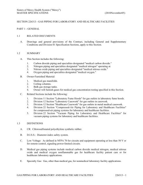 GAS PIPING FOR LABORATORY AND HEALTHCA - Mercy