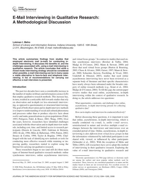 E-mail interviewing in qualitative research: A methodological ... - E-LIS