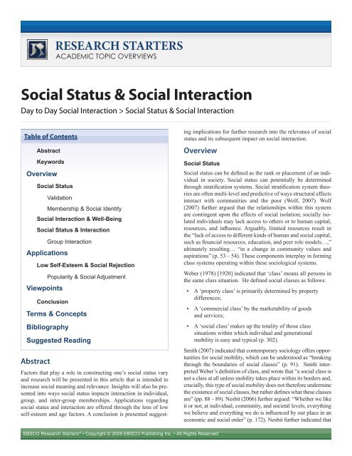 Social Status & Social Interaction - DSWLeads.com