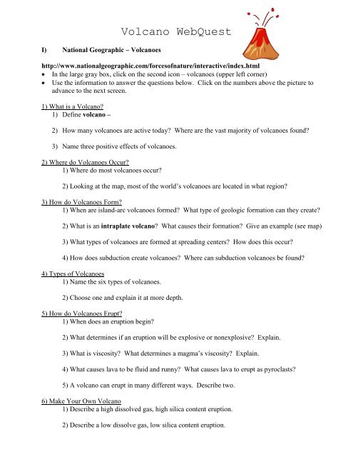 Volcano WebQuest - Mrs. Brown Biology