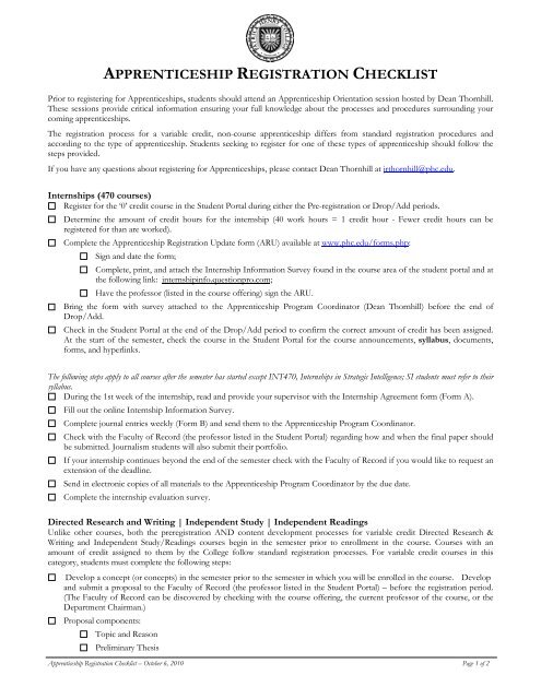 APPRENTICESHIP REGISTRATION CHECKLIST