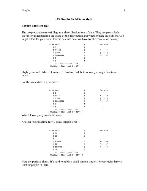 Graphs 1 SAS Graphs for Meta-analysis Boxplot and stem-leaf The ...